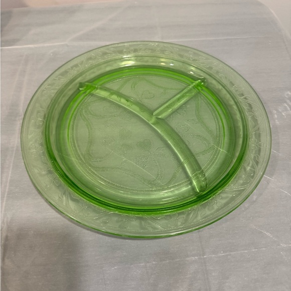 Dining | Vintage Green Depression Glass Divided Relish Plate Floral ...